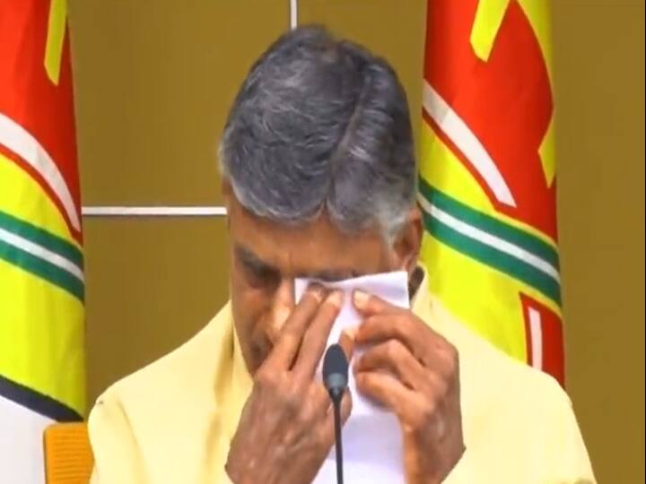 Andhra Pradesh TDP Leader Chandrababu Naidu crying during press meet ...