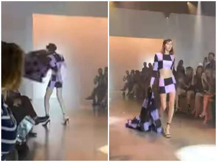 Model walk on ramp tried to hit the spectator with a coat incident will ...