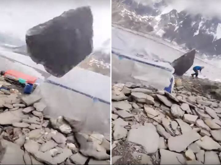 mountaineer narrowly escaped being hit by a stone rolling down the hill ...