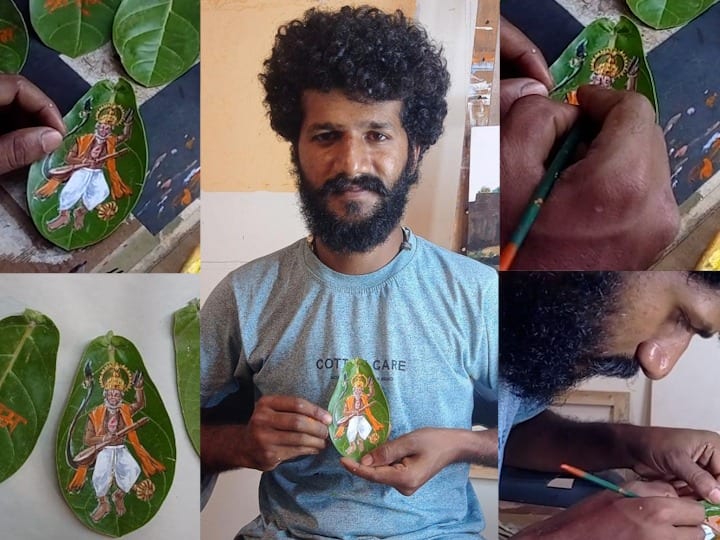 An artist from Devgad paints Hanuman on Rui leaves on the occasion of ...