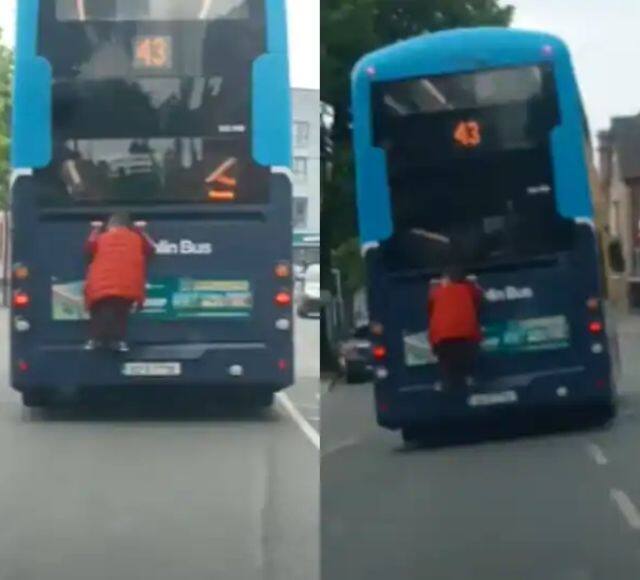 man traveling by hanging behind bus video viral | बाप रे...! भाडे ...