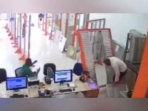 man falls in office breaks furniture office fails viral video | Video ...
