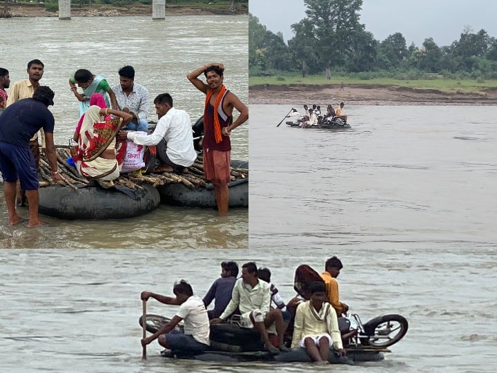 people use harvester tube to cross the Parvati River between MP and ...