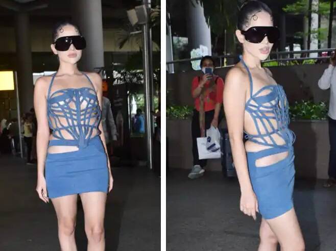 Urfi Javed Goes Bold in Blue Cut-Out Mini Dress With Giant Black Shades at The Airport | વિચિત્ર ...
