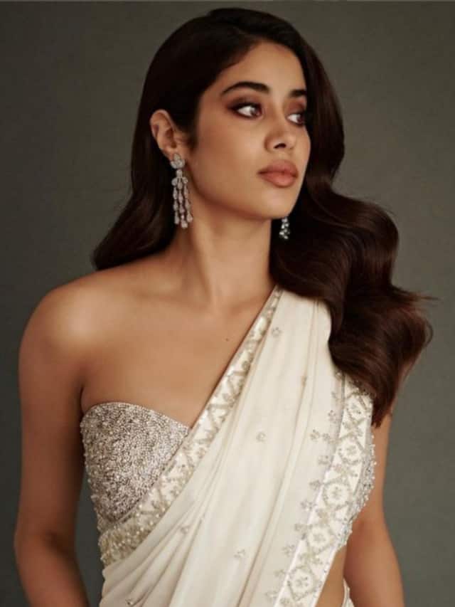 Janhvi Kapoor Sizzles In Ivory Saree And Strapless Blouse