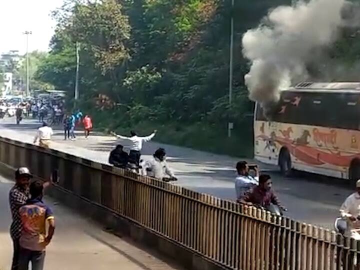 Thrill of burning bus in Pune Shivshahi bus suddenly caught fire at Yerwada Shastri Chowk ...