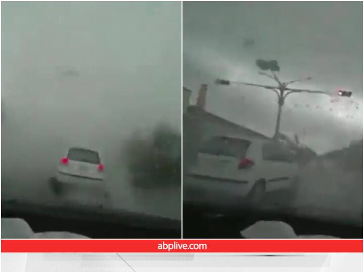 car accident due to tornado thunder shocking viral video on social ...