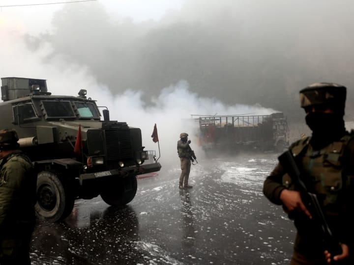 Jammu Kashmir terrorists killed in Sidhra encounter huge ammunition recovered Amit Shah Meeting ...