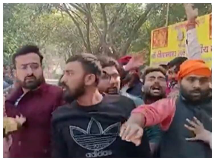 Ramcharitmanas Row Hindu Mahasabha Bjp Workers Stage Protest Against