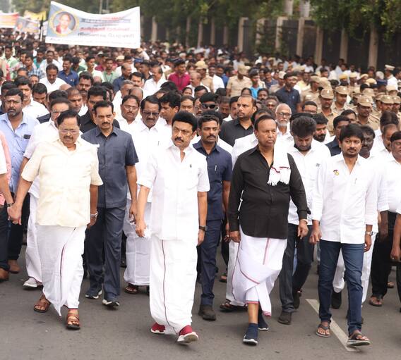 Tamil Nadu CM Stalin, DMK Members Take Rally To Pay Respects To ...