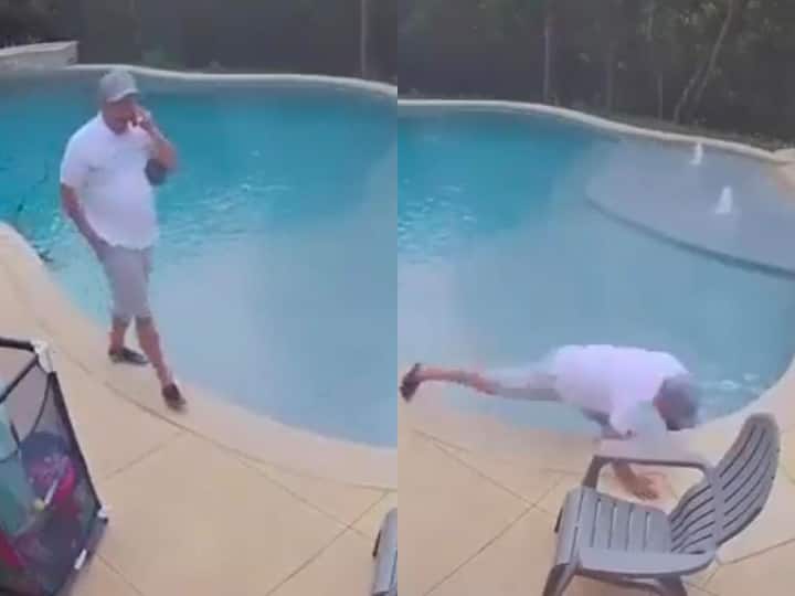 Man fell into pool talking on mobile but manage everything viral video ...