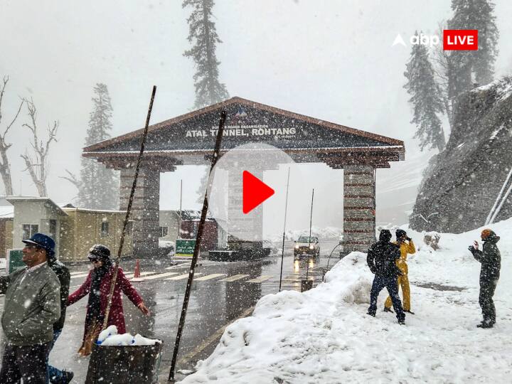 Fresh snowfall at the south portal of Atal Tunnel, Rohtang in the Kullu district of Himachal ...