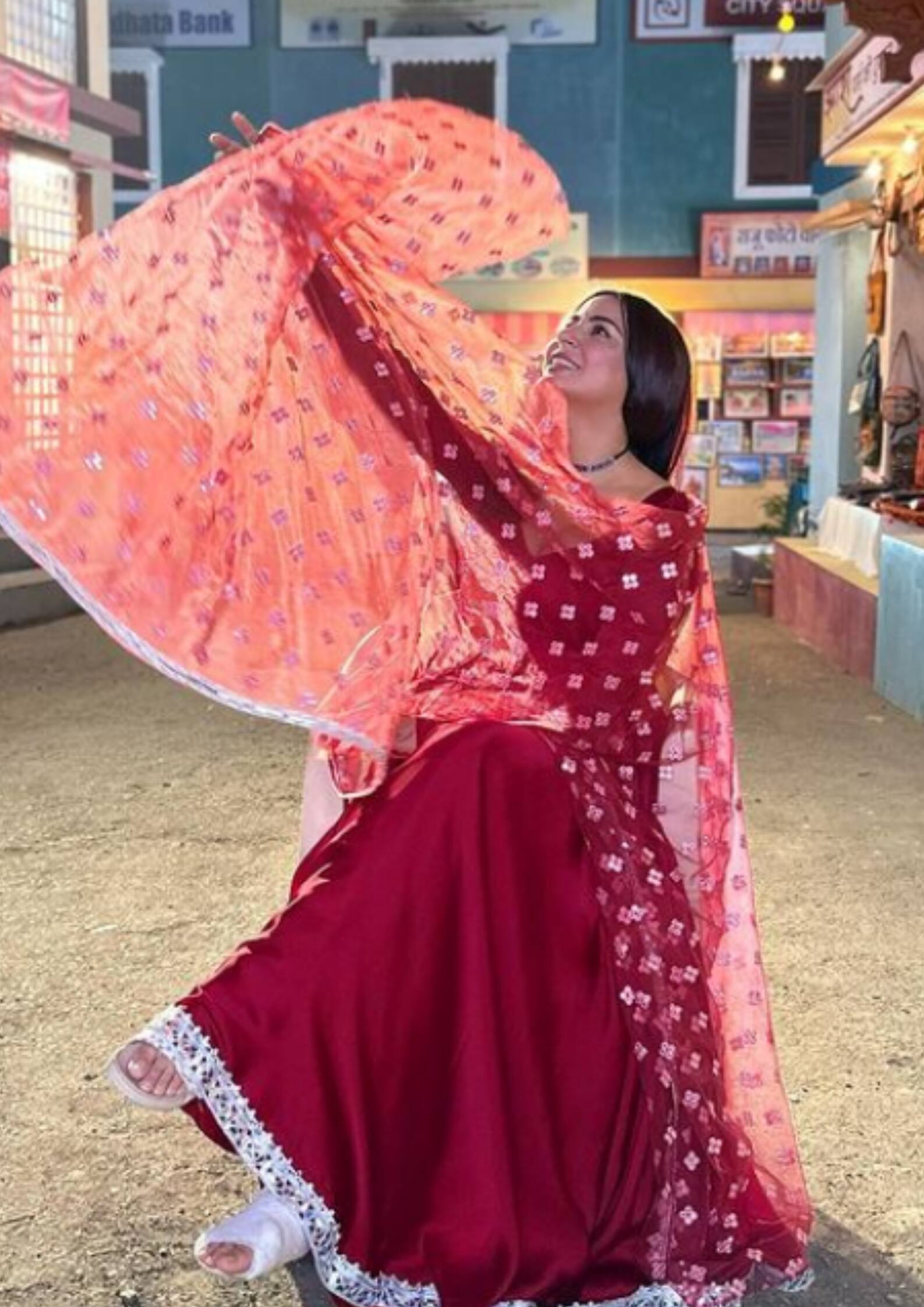 Shraddha Arya Shares Pictures In A Maroon Anarkali Gown