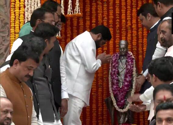 PM Modi Om Birla Pay Homage Veer Savarkar 140th Birth Anniversary New Parliament Building Photos ...