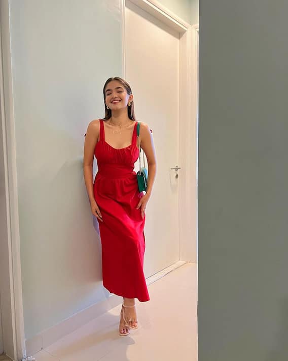 Anushka Sen Looks Stunning In A Red Dress See Pics
