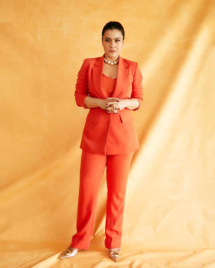 Kajol Oozes Boss Vibes In Orange Pantsuit Gears Up For the release of ...
