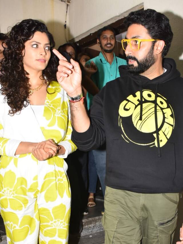 Ghoomer Cast Abhishek Bacchan And Sayami Kher Pose Outside PVR