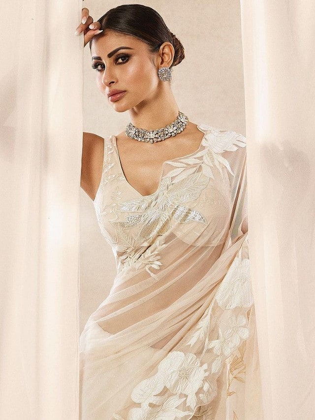 Mouni Roy Looks Heavenly In A Translucent White Saree