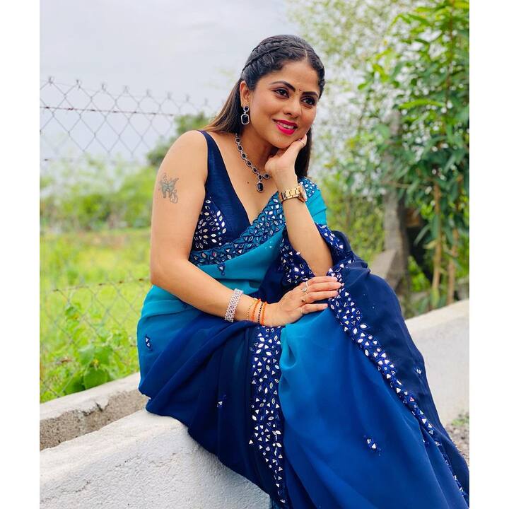 Brahmamudi Serial rudrani alias Sharmitha Gowda blue saree photos ...