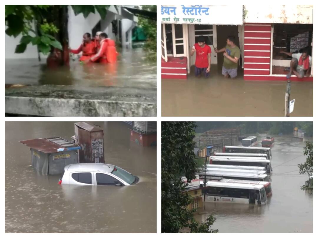 Nagpur Floods Buses Submerged Schools Shut People Wade Through Waist Deep Water As Rain Lashes ...