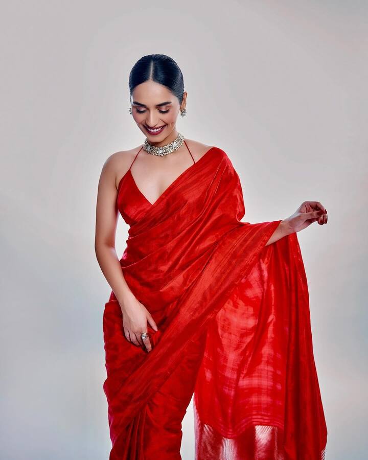 Manushi Chillar Aces The Red Hot Look In A Saree, SEE PICS