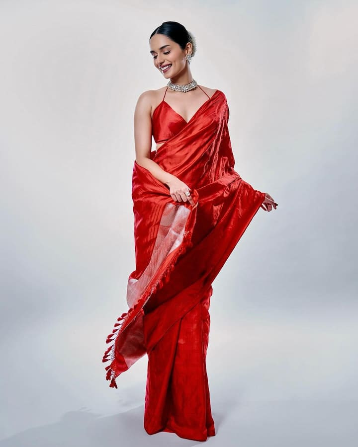 Manushi Chillar Aces The Red Hot Look In A Saree, SEE PICS