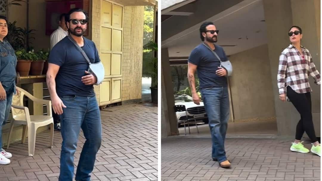 Saif Ali Khan discharged from hospital after surgery reached home with wife Kareena Kapoor watch ...