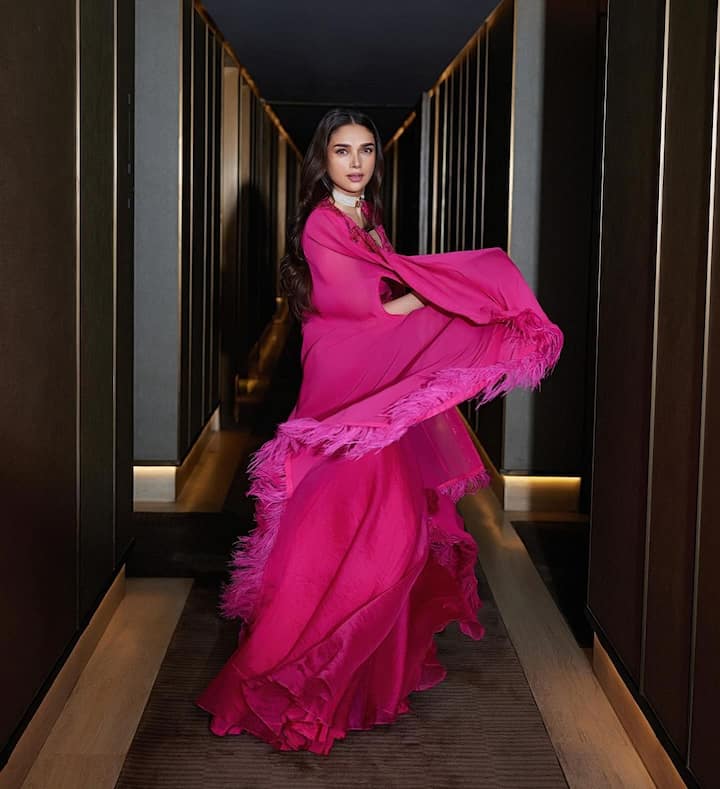 Aditi Rao Hydari Looks Elegant In Pink Ruffle Co-Ord Set; See Pics