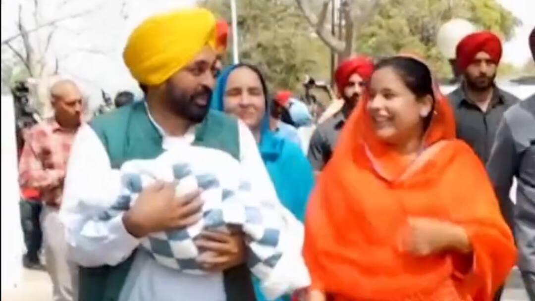 Punjab CM Bhagwant Mann Wife Gurpreet Kaur Newborn Daughter Home Names Her Niyamat Kaur