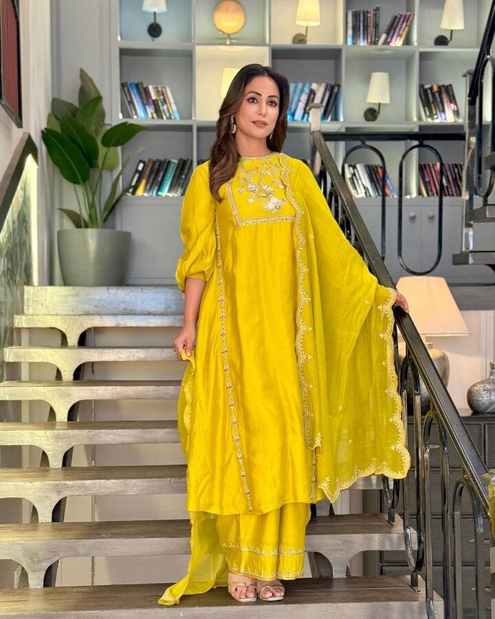 Hina Khan Dons A Vibrant Look In A Yellow Suit; SEE PICS
