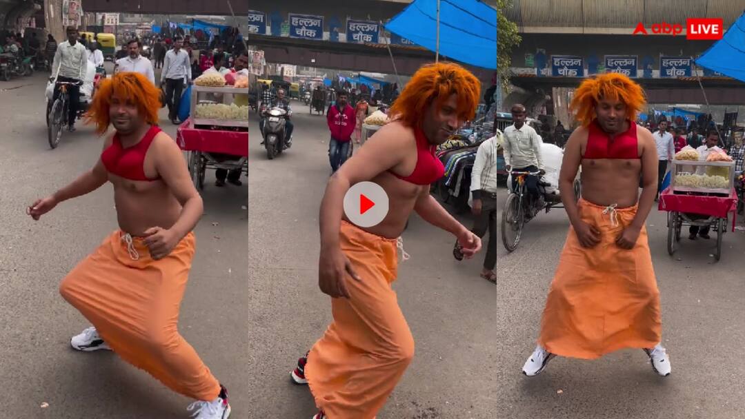 Puneet superstar danced wearing bra and petticoat in the crowded market | Video: भरे बाजार में ...