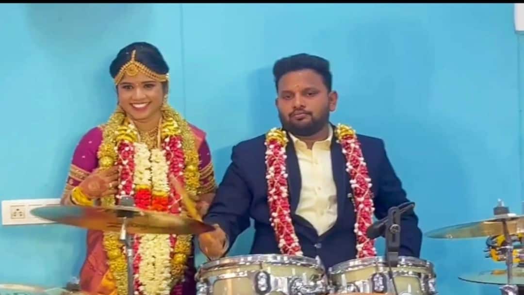 groom turned drummer at the wedding ceremony in Madurai was interesting ...
