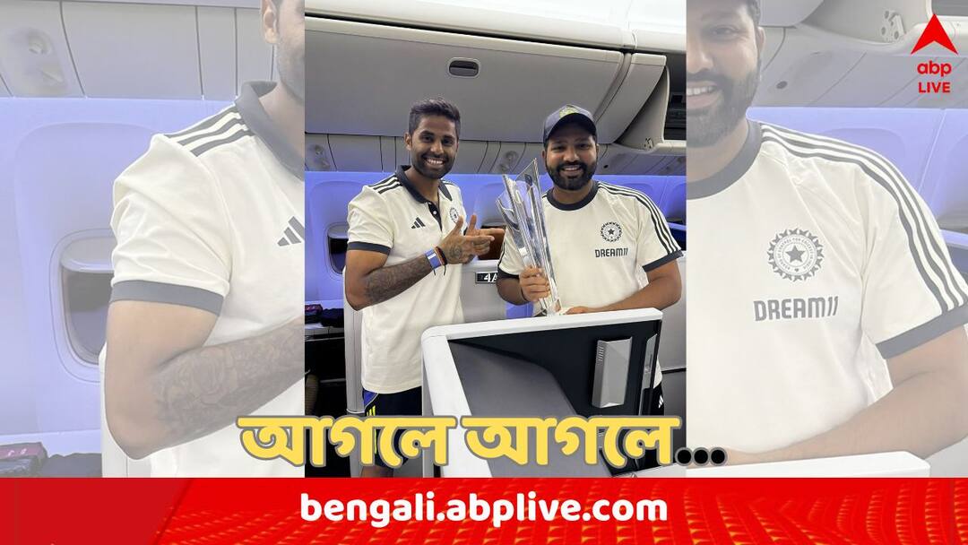 Team India Captain Rohit Sharma, Suryakumar Yadav pose with the T20 cricket World Cup 2024 ...