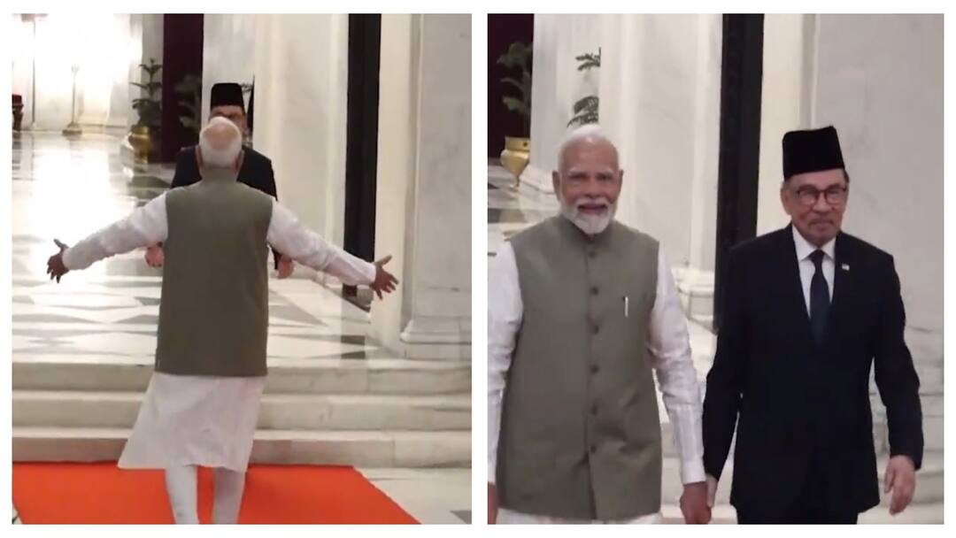 Indian Prime Minister PM Modi receives Malaysian Prime Minister Anwar Ibrahim at Rashtrapati ...