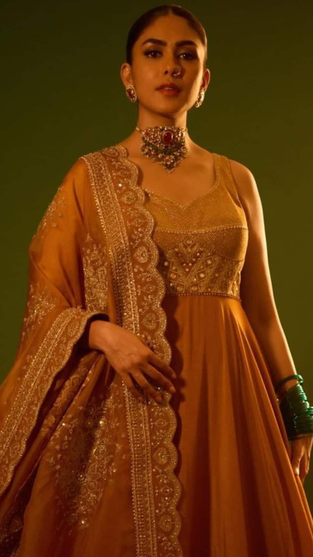 Mrunal Thakur Is A Beautiful Marathi Mulgi In Orange Anarkali