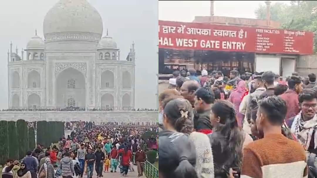 Agra News Tourist Gathered See Taj Mahal New Year 2025 ASI cancelled All Employees Leave ann ...