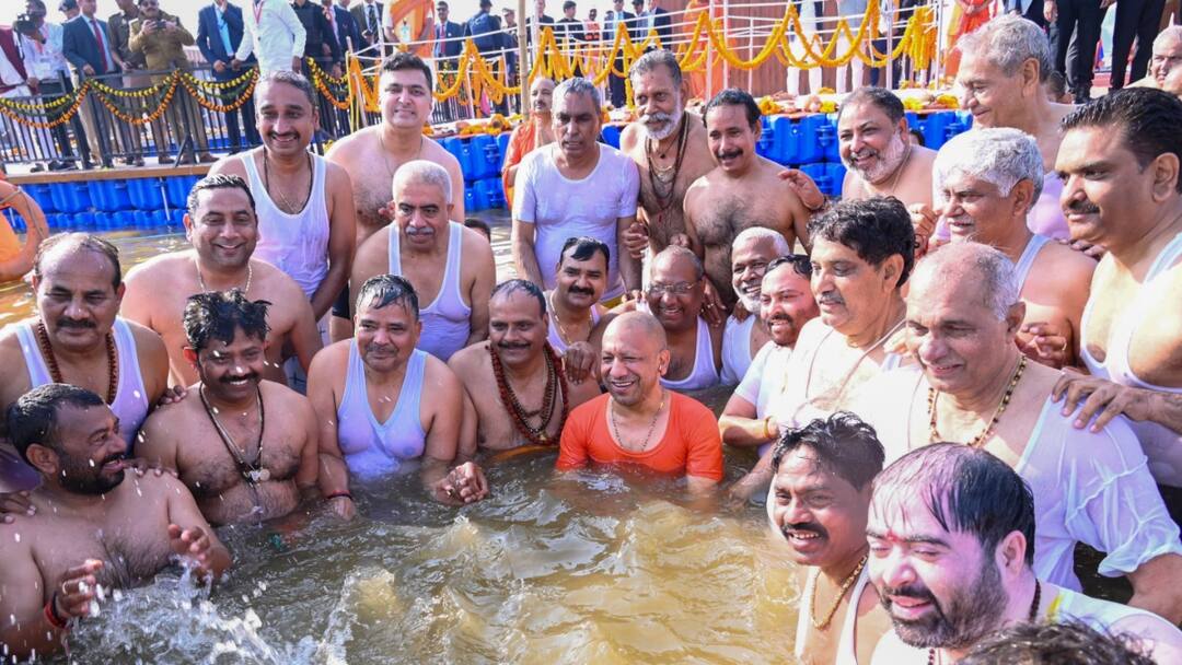 CM Yogi And His Cabinet Ministers Make A Splash At Prayag Sangam Maha Kumbh — WATCH
